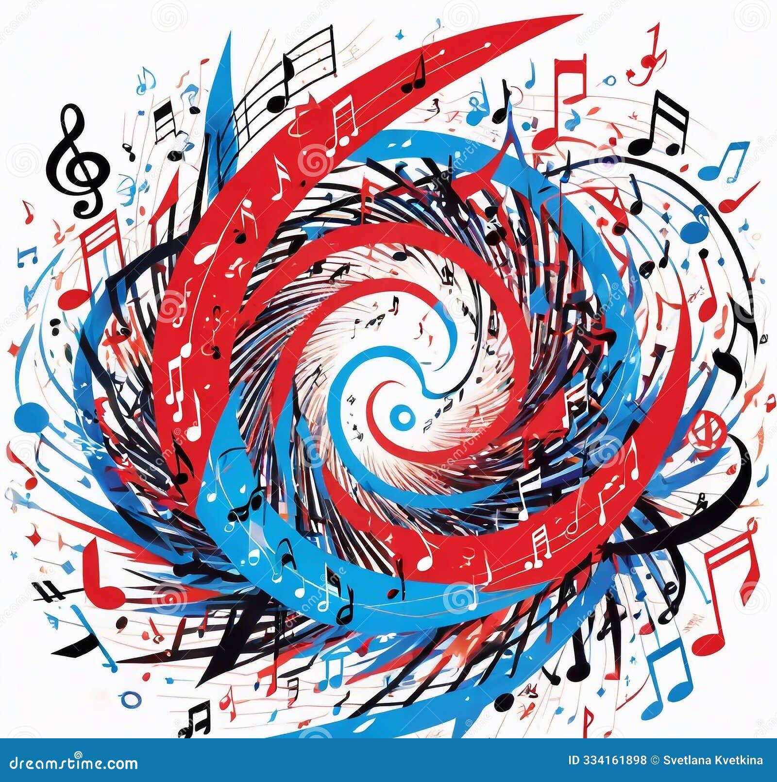 A Swirling Explosion of Musical Notes and Symbols in Red, Blue, and ...