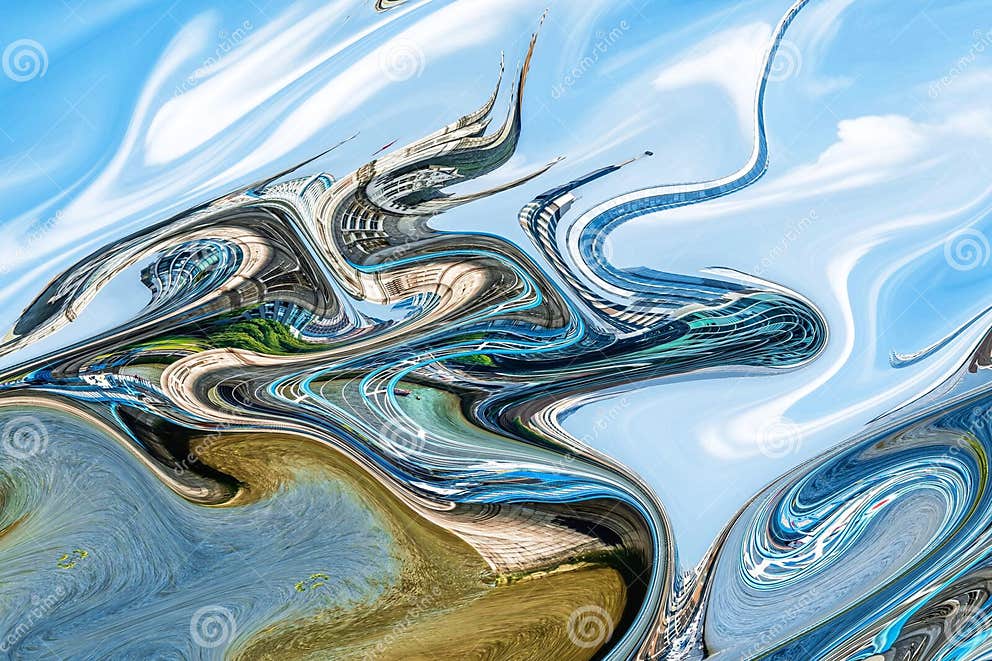 A Swirling, Fluid-like Reflection with a Blend of Blues, Browns, and ...