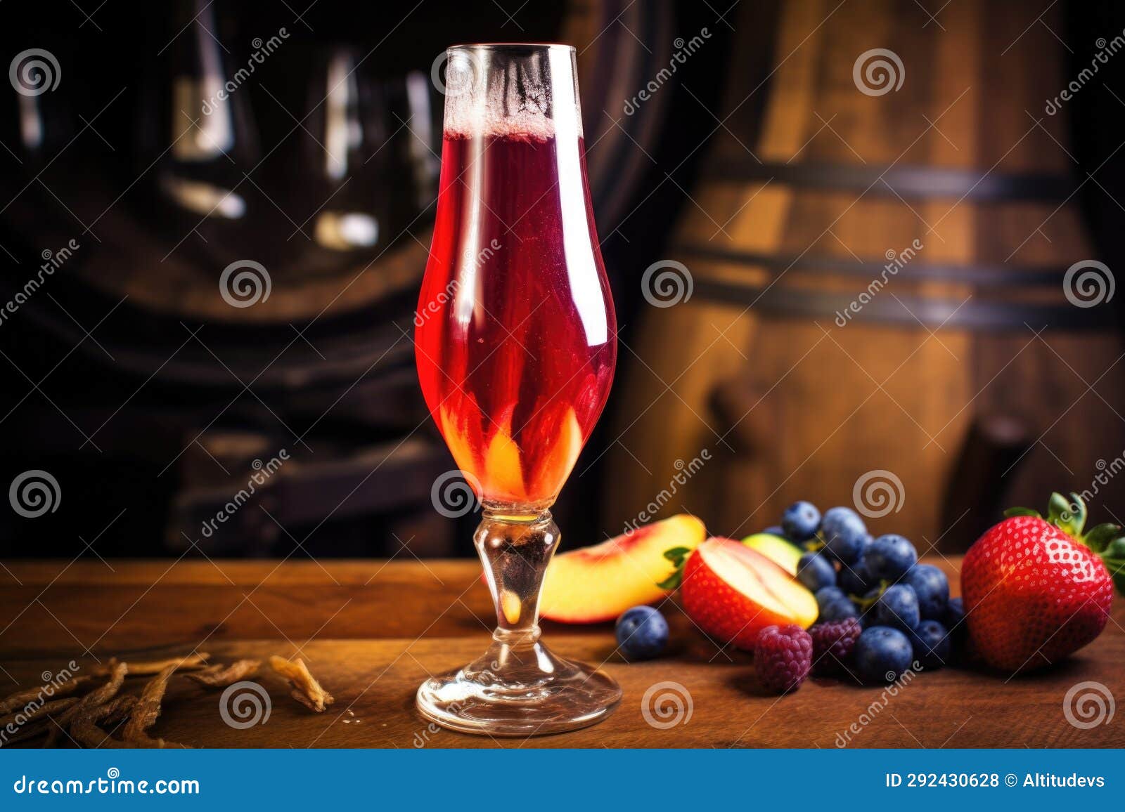 Swirling Fruit Lambic Beer in a Flute Glass Stock Photo - Image of ...