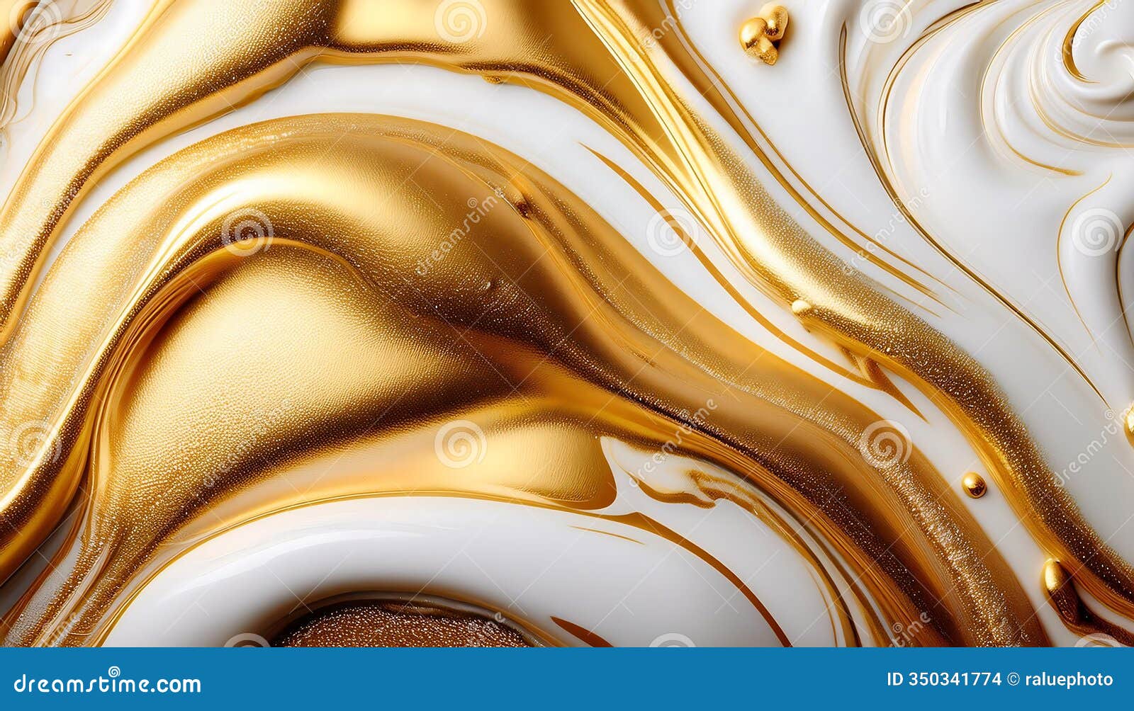 Swirling Gold and White Abstract Liquid Forms with a Central Sphere ...