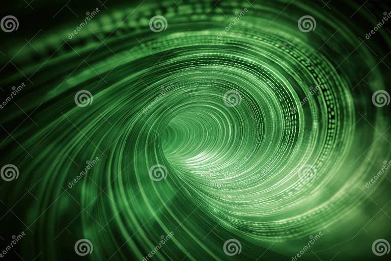Swirling Green Digital Data Tunnel Creating a Visual Sense of Depth and ...