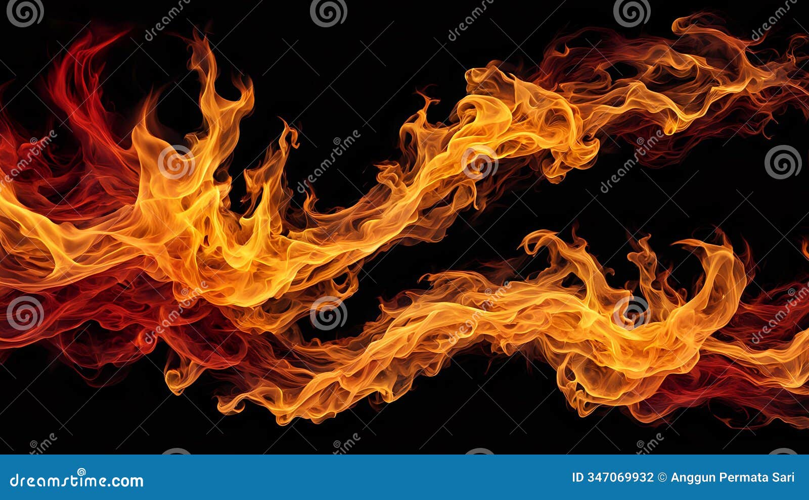 Swirling and Leaping Fire Flames Creating a Glowing Display on a Black ...