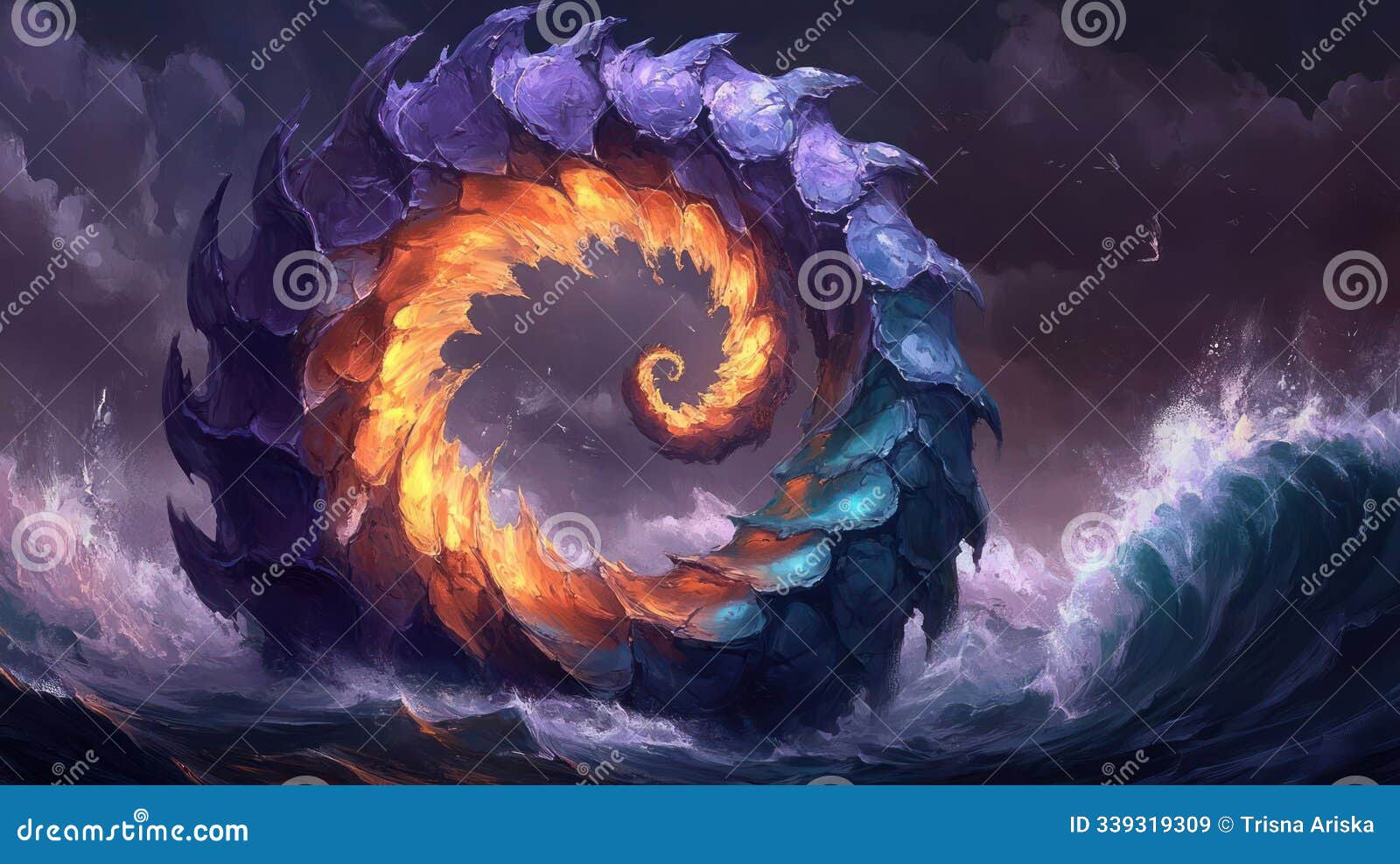 A Swirling, Mythical Sea Creature Emerging from Turbulent Waves ... A Swirling, Mythical Sea Creature Emerging from Turbulent Waves ...