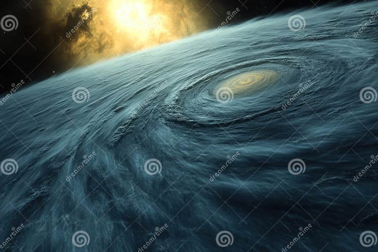 Dramatic View of Swirling Ocean Currents Beneath a Glowing Celestial ...