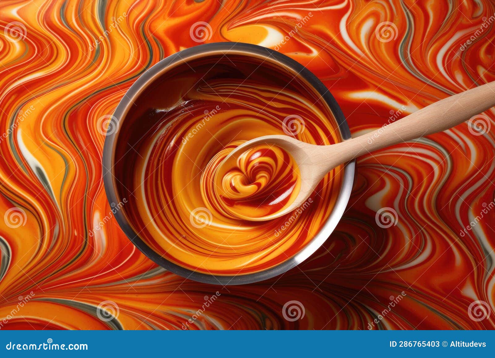 Swirling Patterns in Tomato Soup while Stirring Stock Image - Image of ...