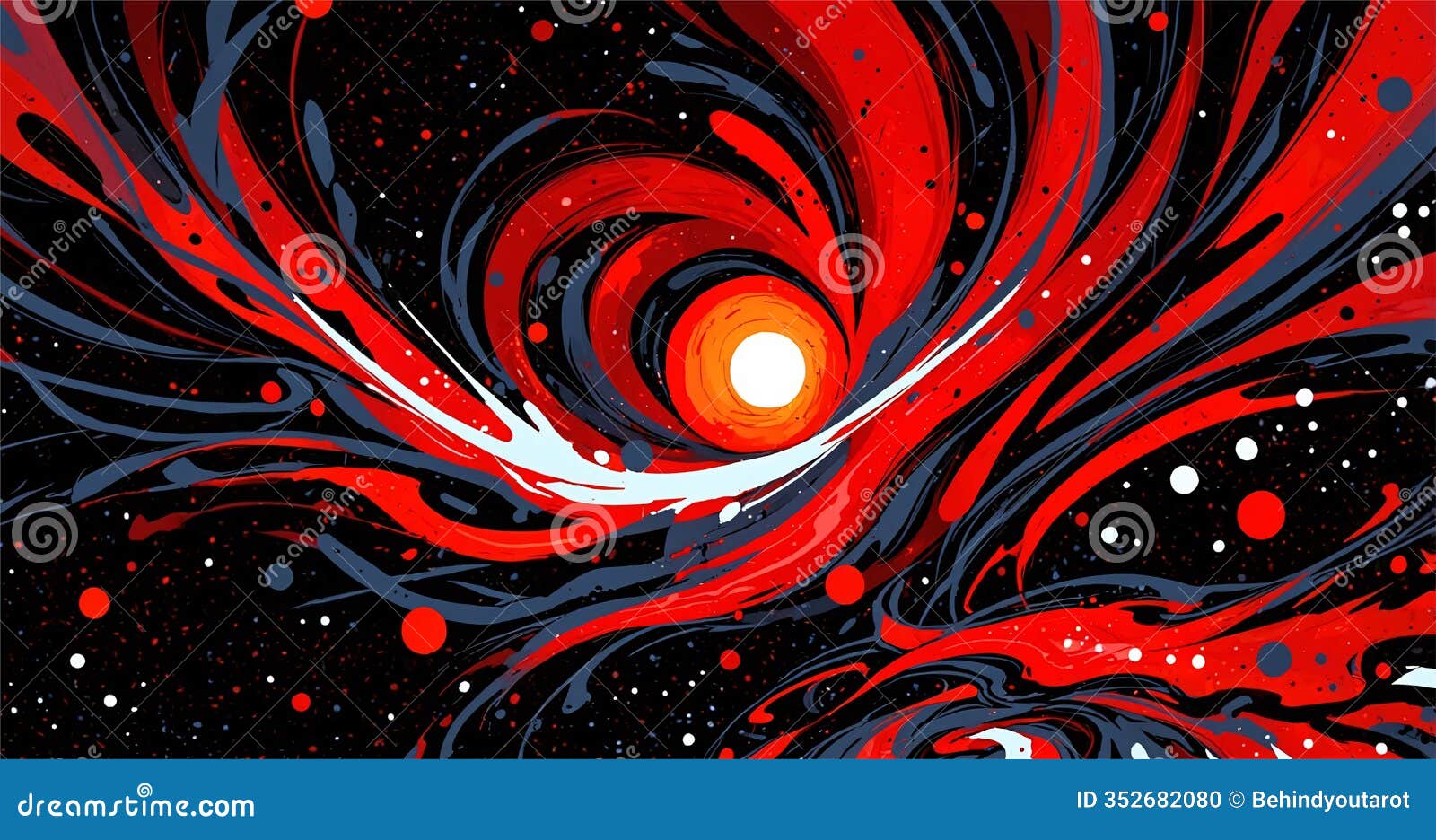 Swirling Vortex of Red and Black Paint with a Bright White Light at Its ...