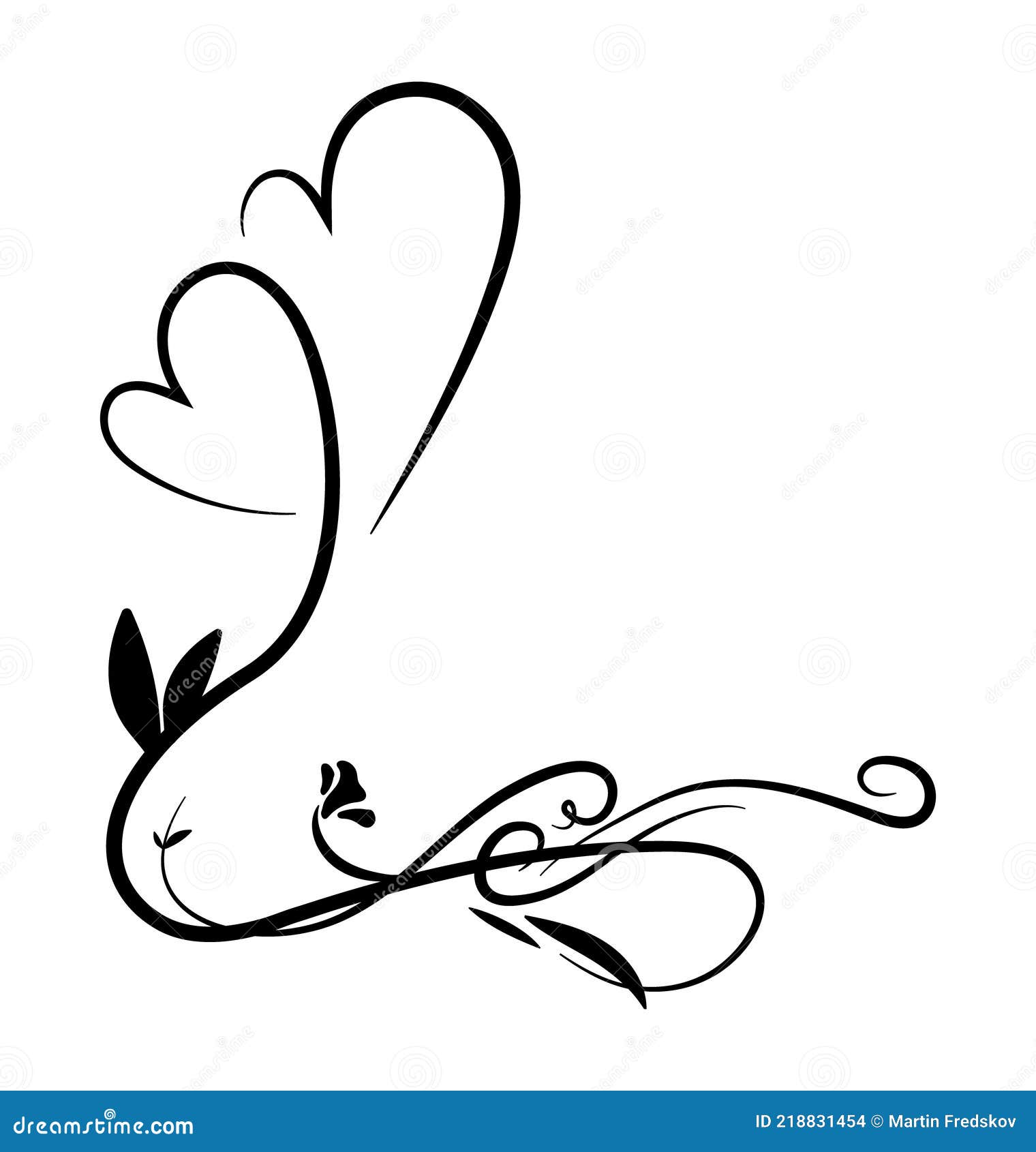 Swirly Line Corner Hearts Leaves Flower Decorative Border Stock