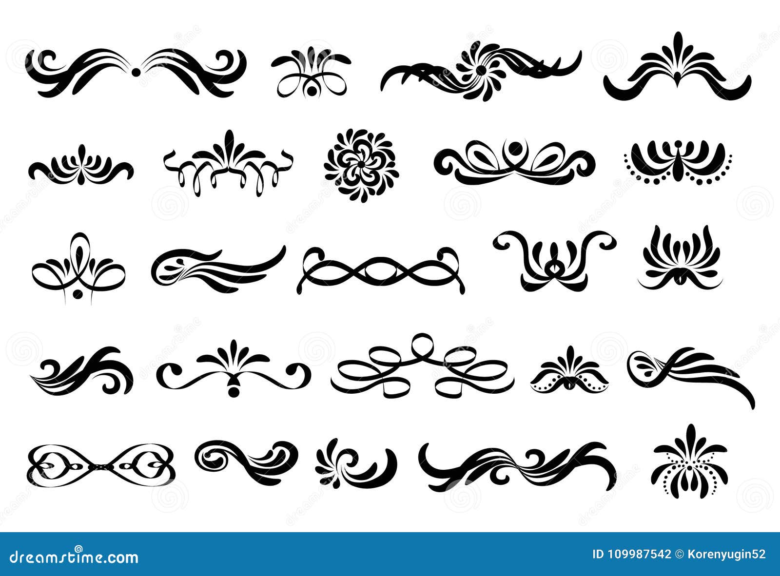 Swirly Line Curl Patterns Isolated On White Background Vector F