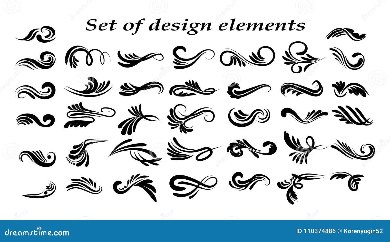 Swirly Line Curl Patterns Isolated On White Background Vector F