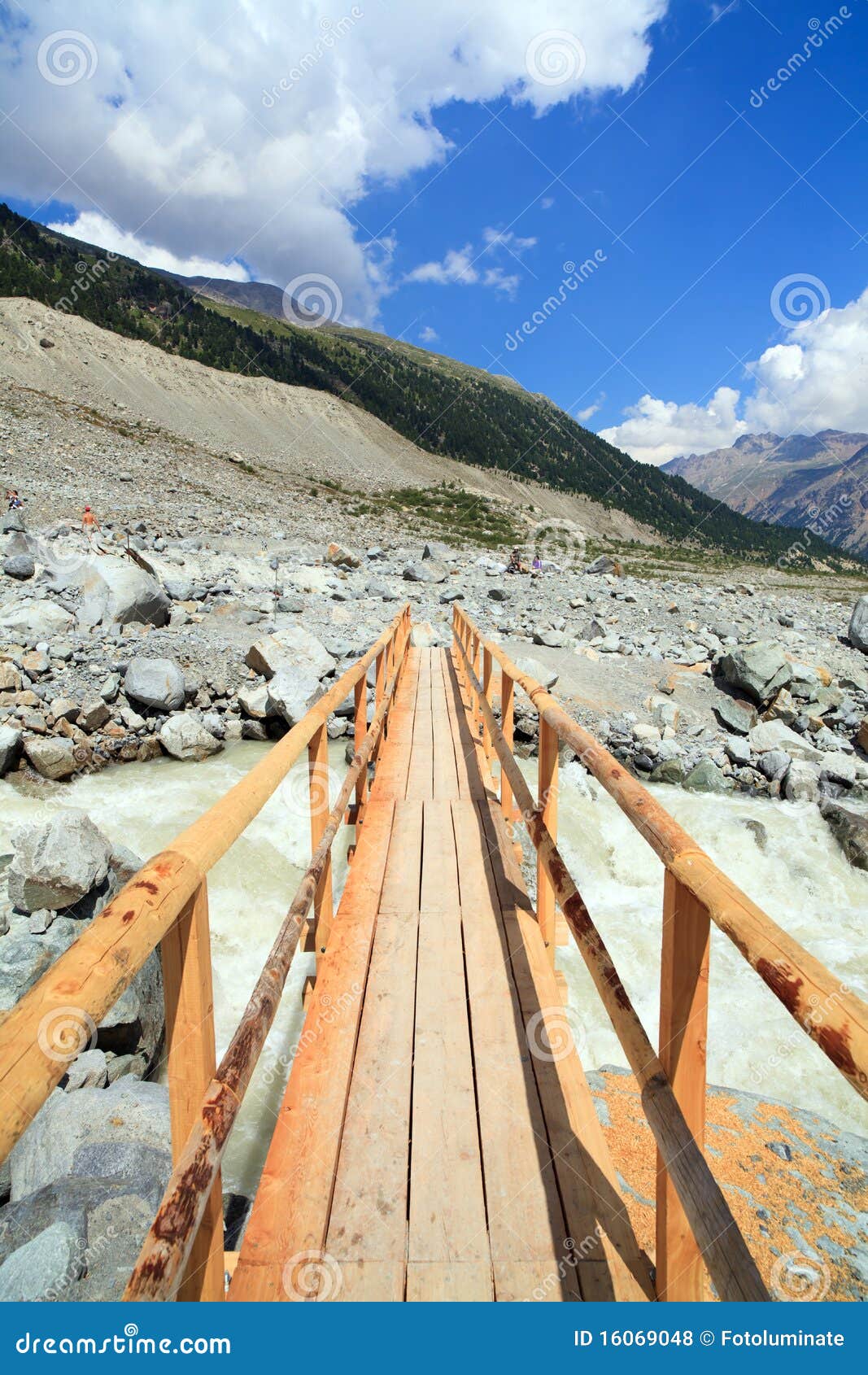 Swiss Alps Glacier Nature Trail Bridge Stock Photo - Image of water ...