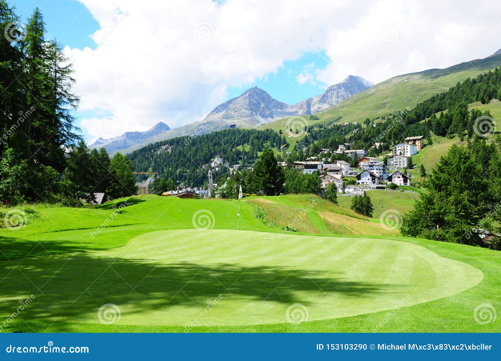 Swiss Alps: the Kulm Hotel 9 Holw Golf Course in St. Moritz Stock Photo ...
