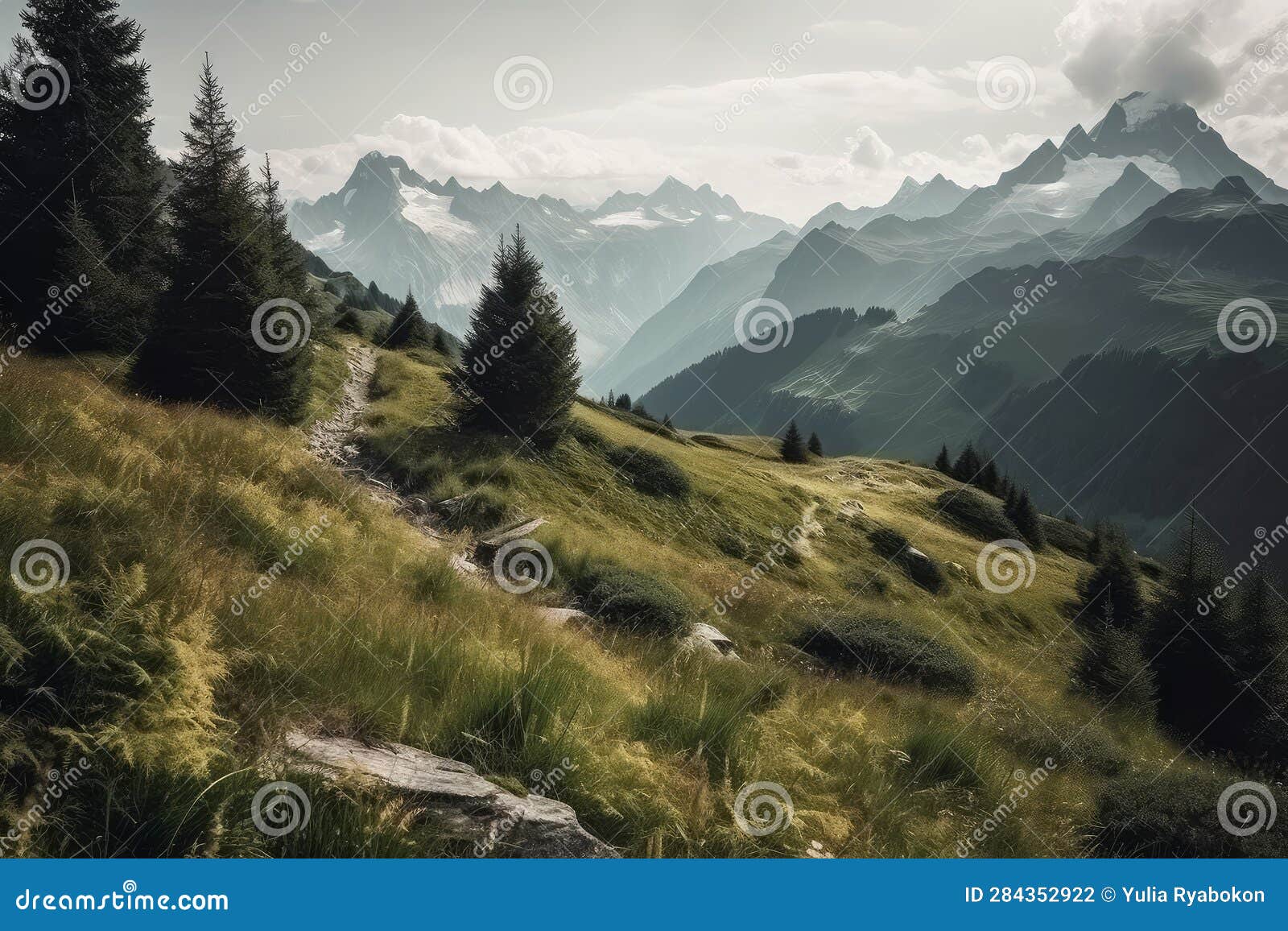 Swiss Alps Path. Generate Ai Stock Illustration - Illustration of ...