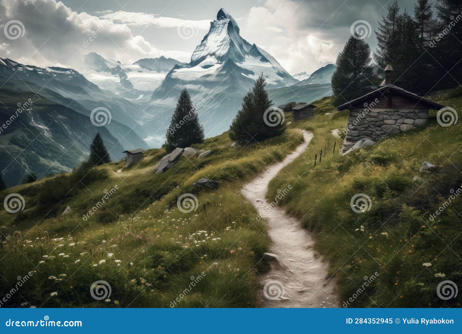Swiss Alps Path Landscape. Generate Ai Stock Illustration ...