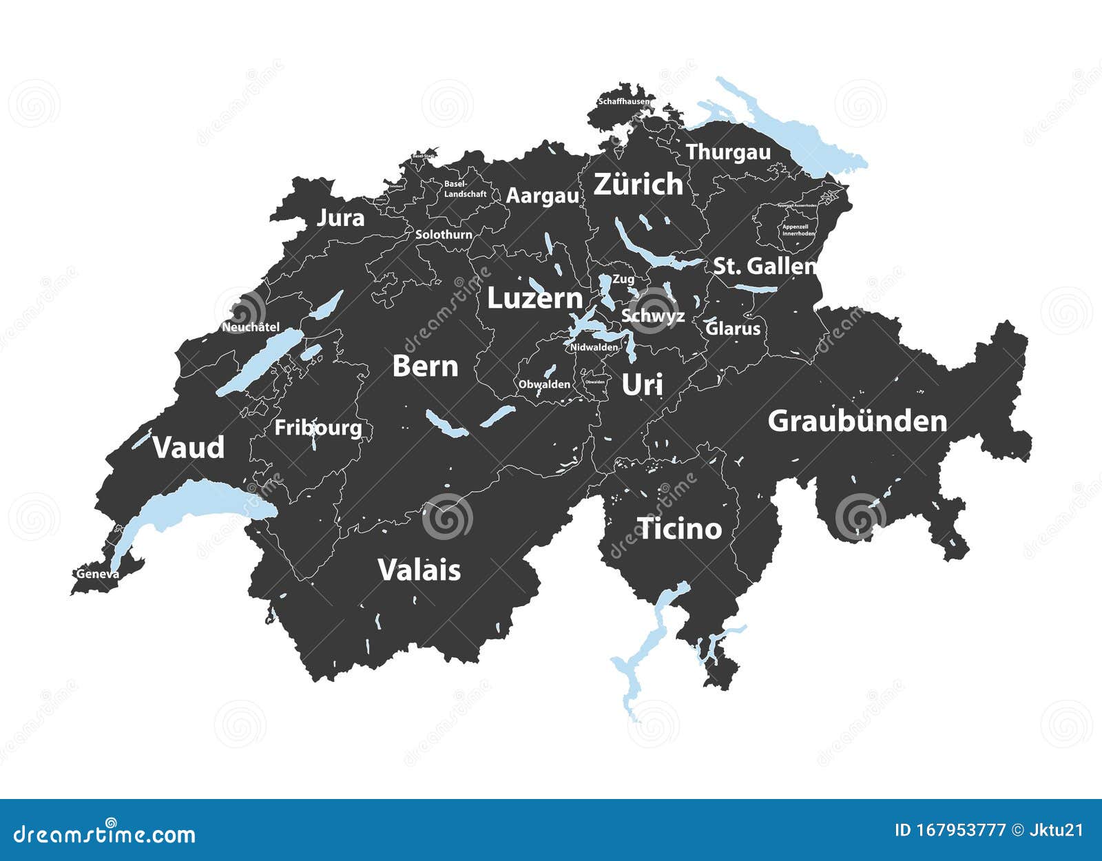 Swiss Cantons Detailed Vector Map Stock Vector - Illustration of nation ...