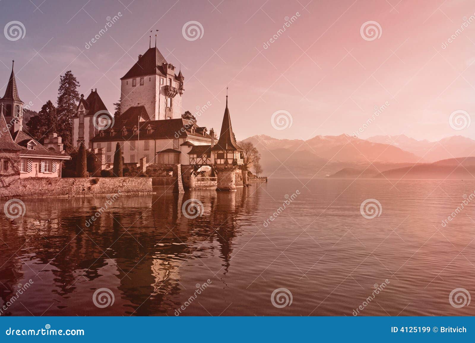 Swiss Castle in the Morning Stock Image - Image of european, alps: 4125199