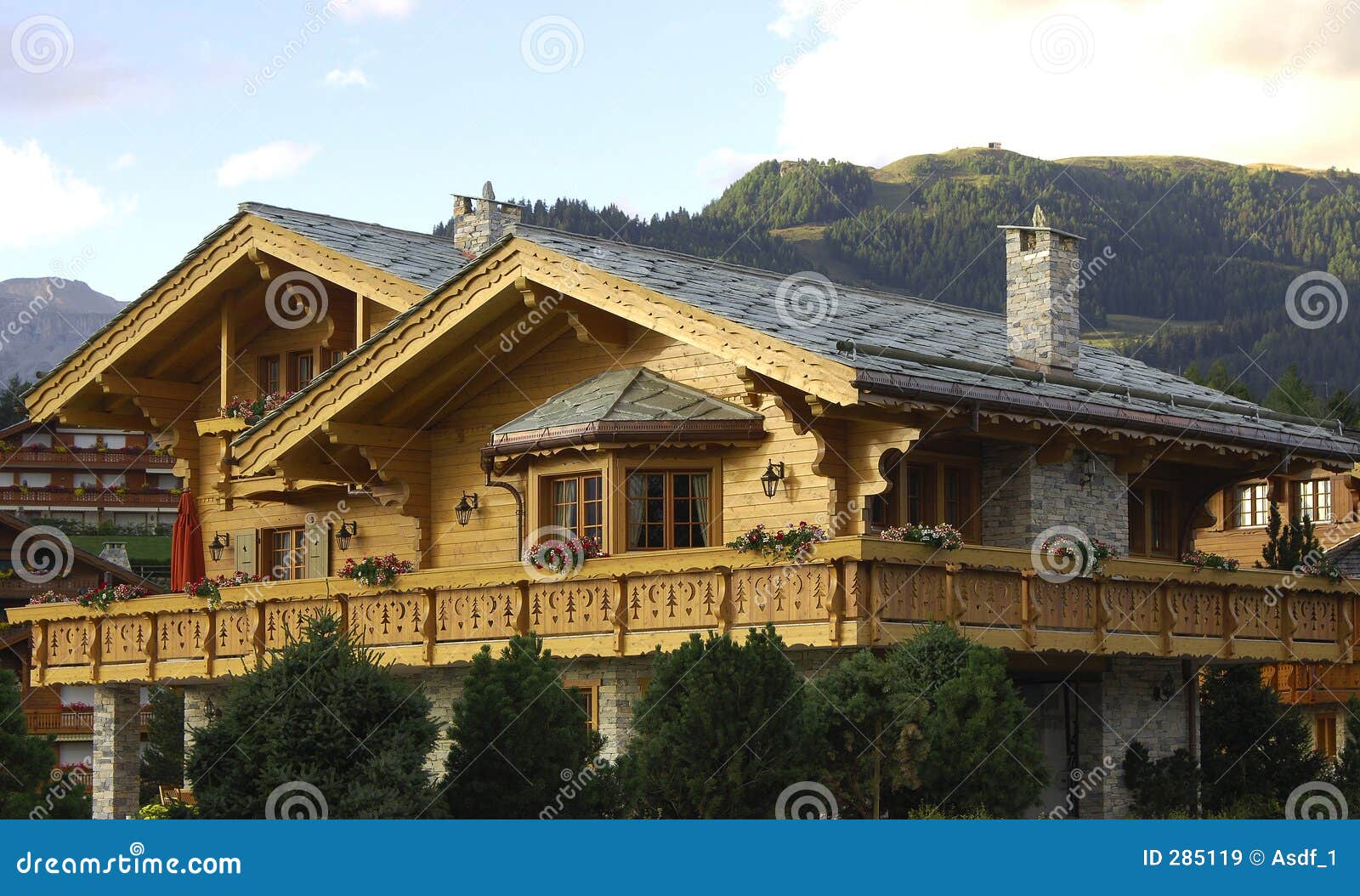Swiss chalet stock image. Image of building, twilight, crans - 285119