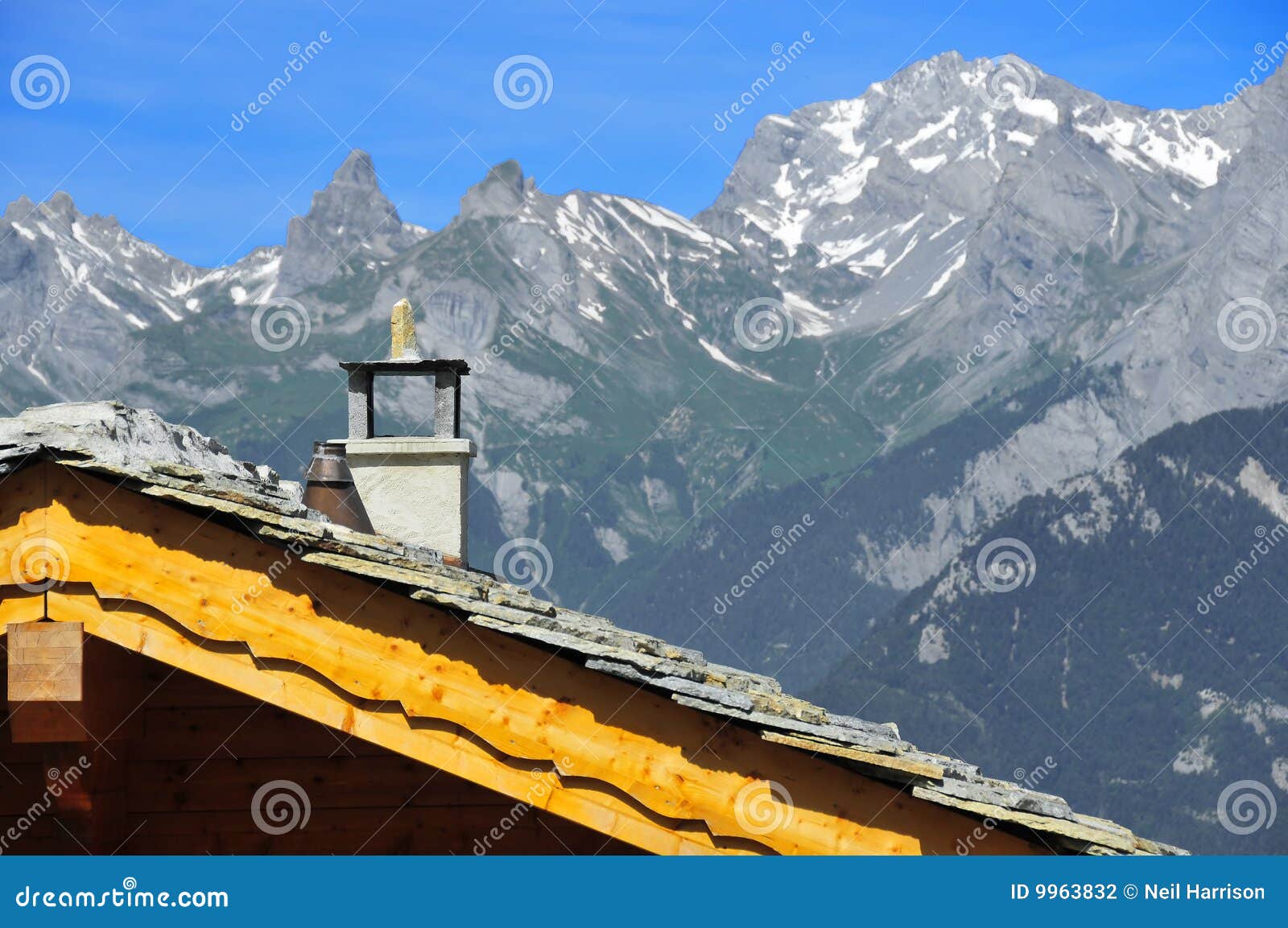 Swiss Chalet Roof with Alps Stock Photo - Image of forest, hiking: 9963832