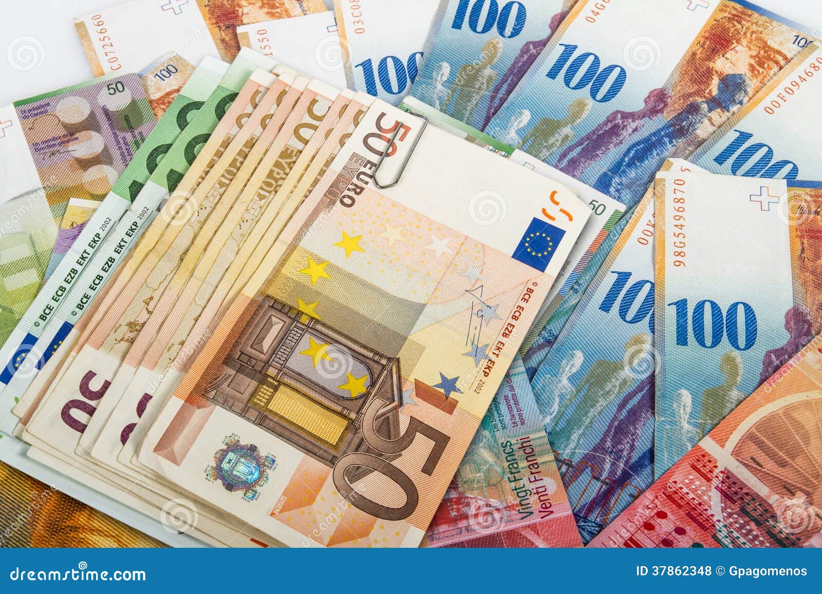 Swiss and EU bank notes stock photo. Image of affairs - 37862348