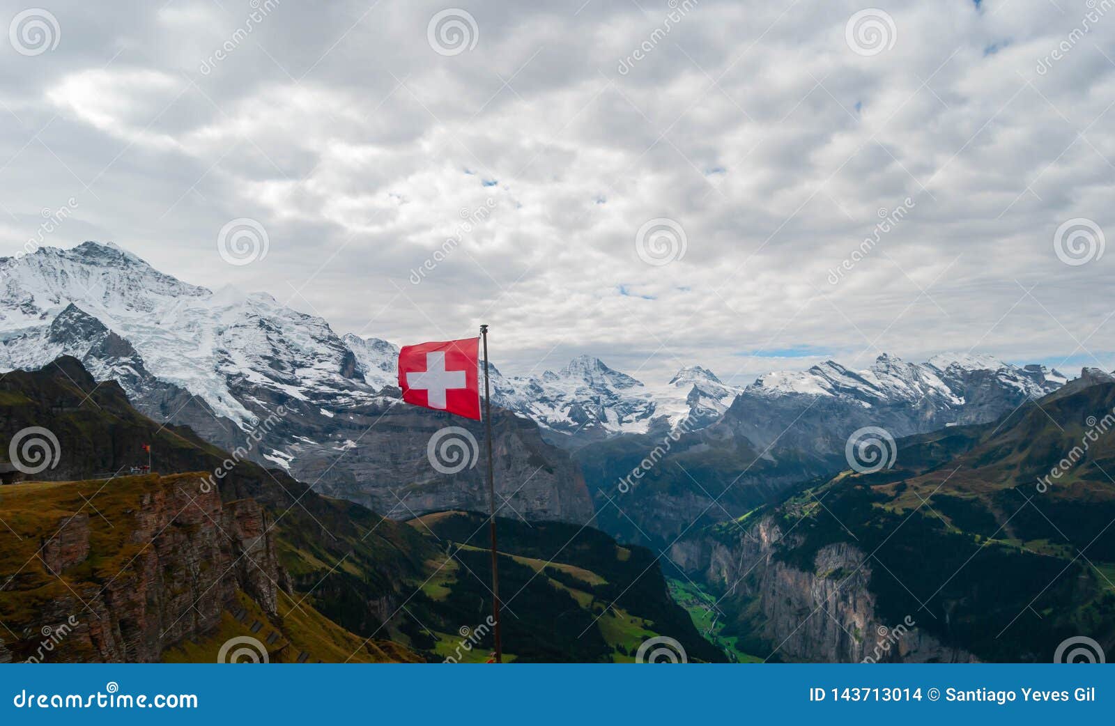 Swiss flag in the alps stock photo. Image of high, view - 143713014