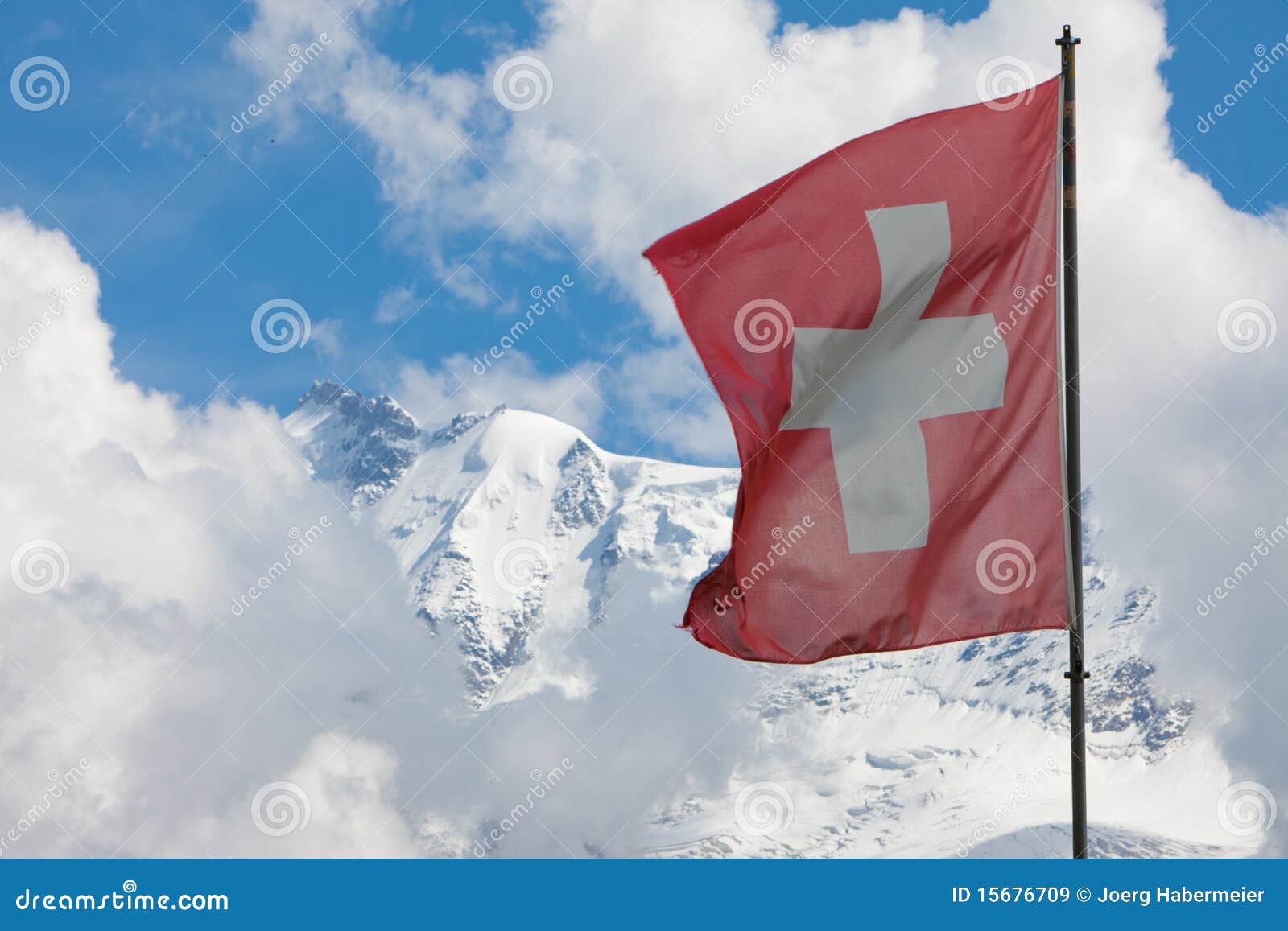 Swiss flag in the Alps stock image. Image of flapping - 15676709