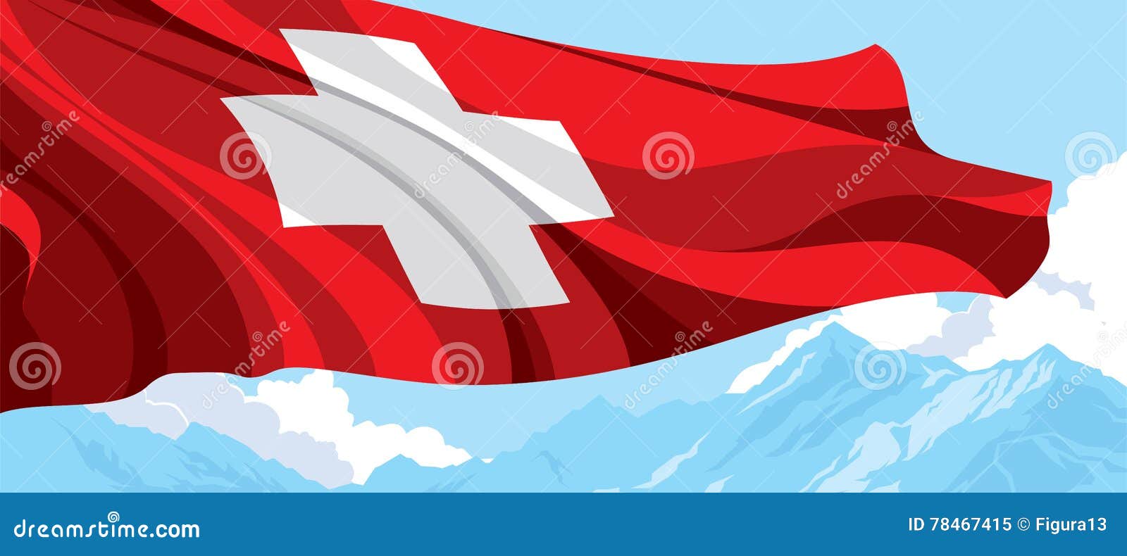 Swiss Flag and Blue Mountains Stock Vector - Illustration of spaces ...