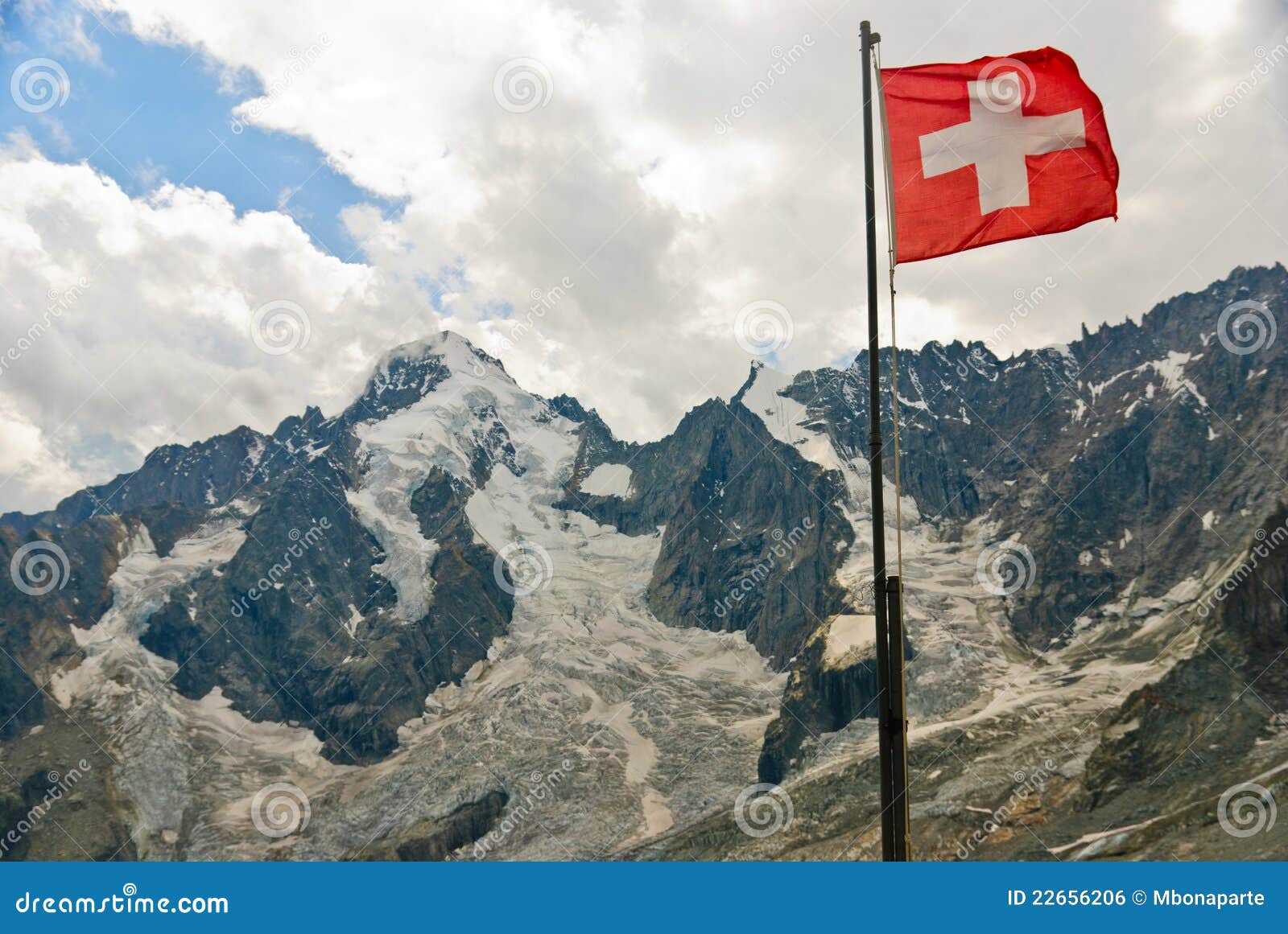 Swiss Flag with Dolent Glacier in Swiss Alps Stock Photo - Image of ...