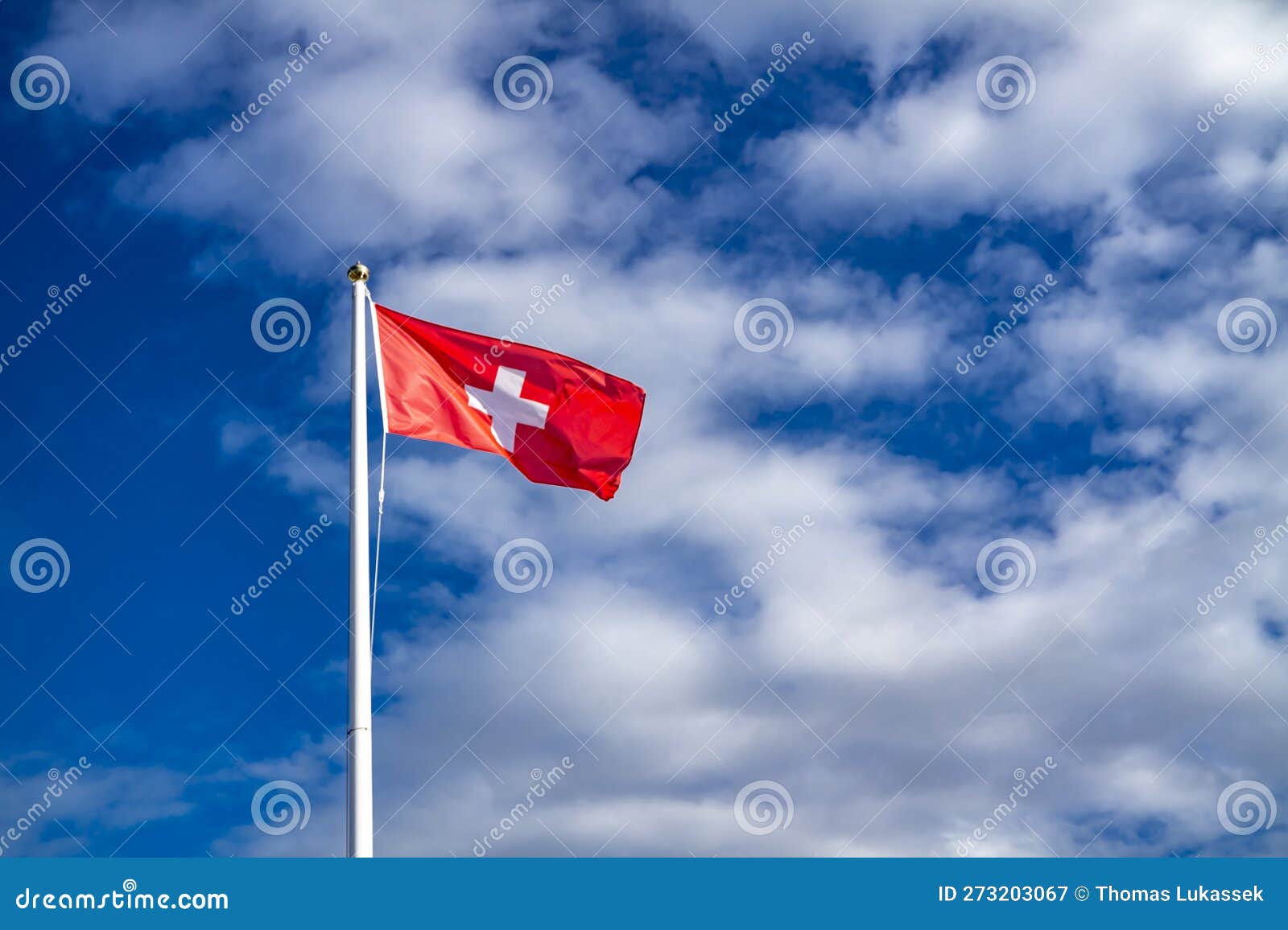 Swiss Flag on Flagpole. Waving in the Wind Stock Image - Image of flag ...