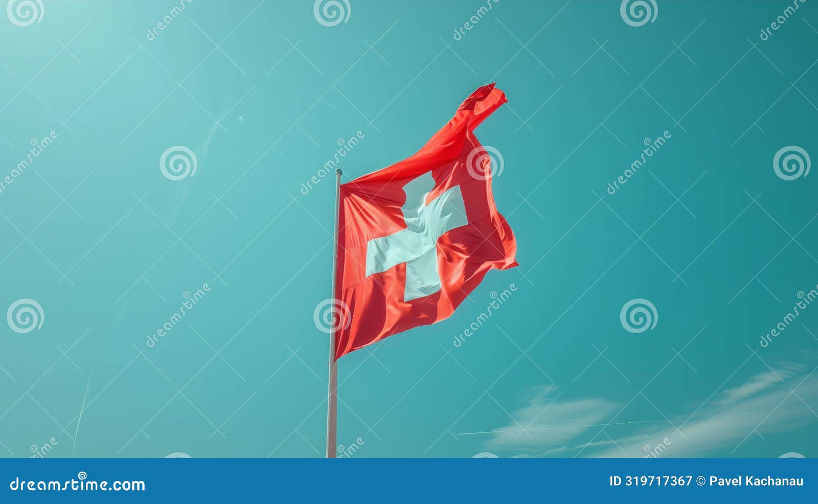 Swiss Flag Flying in the Sky Stock Illustration - Illustration of windy ...