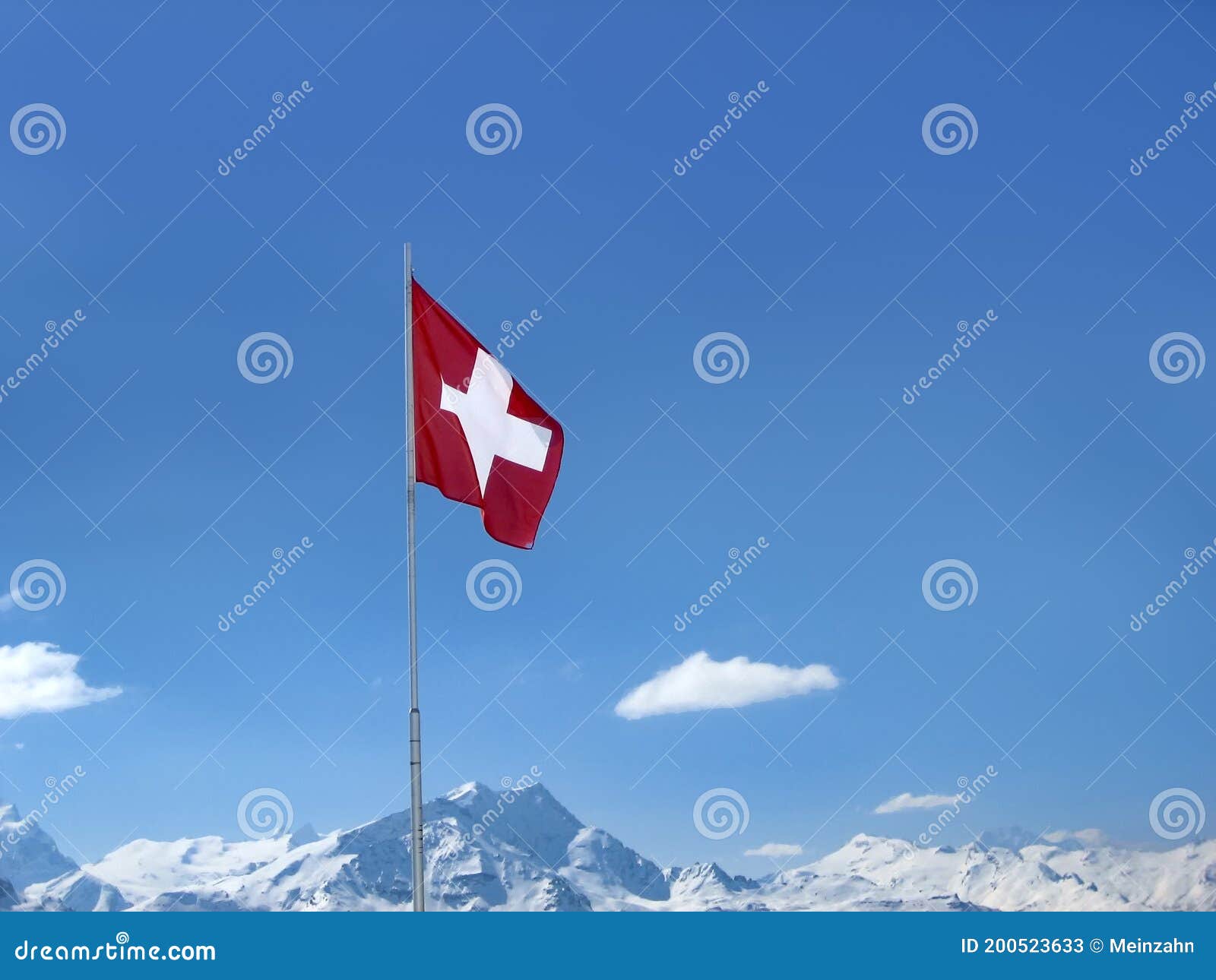 Swiss Flag at the Mountains of the Snow Capped Alps Stock Image - Image ...