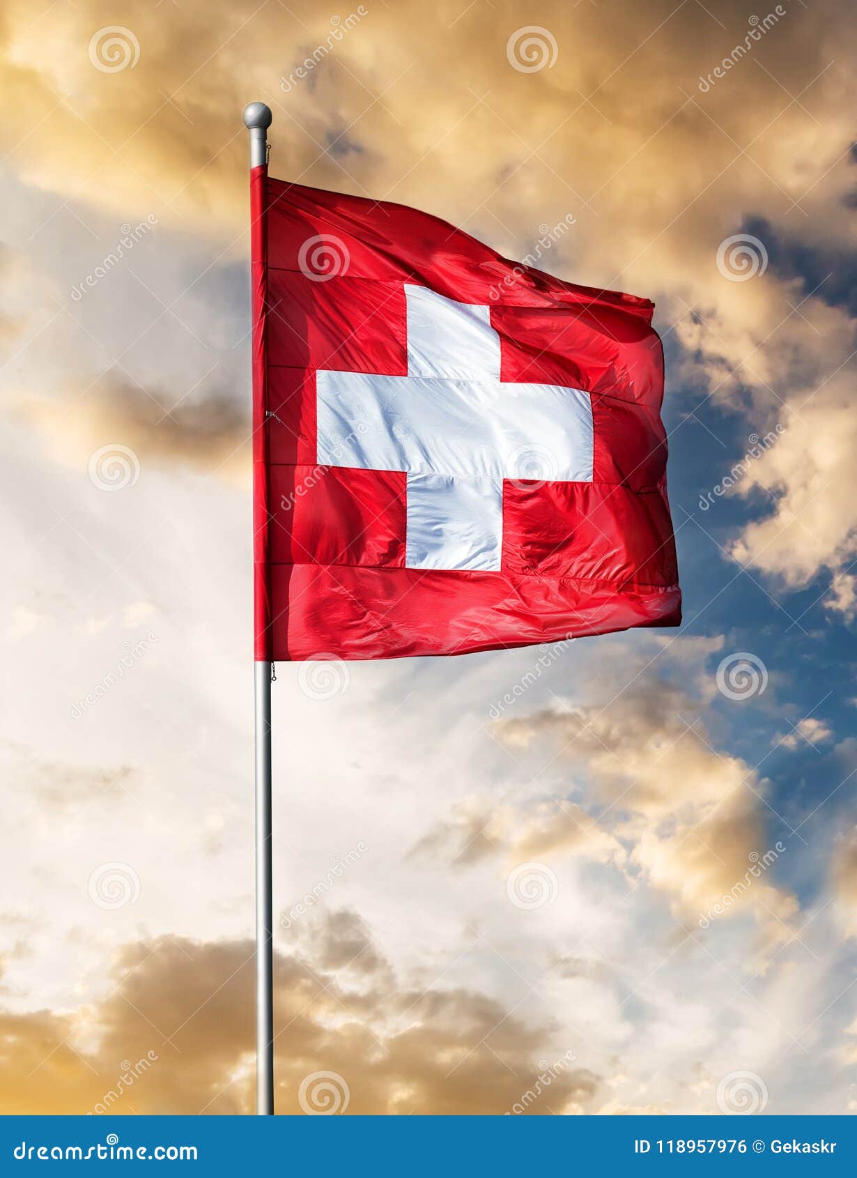 Swiss flag waving stock photo. Image of cloud, satin - 118957976