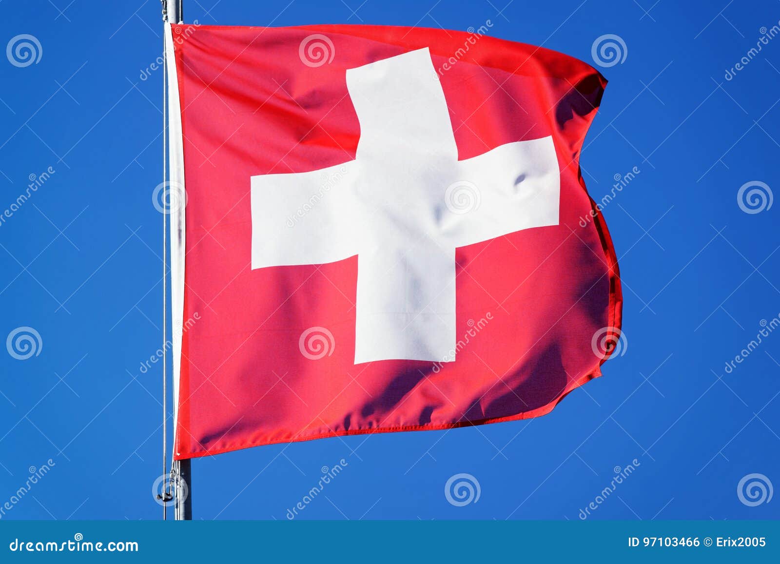 Swiss Flag waving on wind stock photo. Image of waving - 97103466