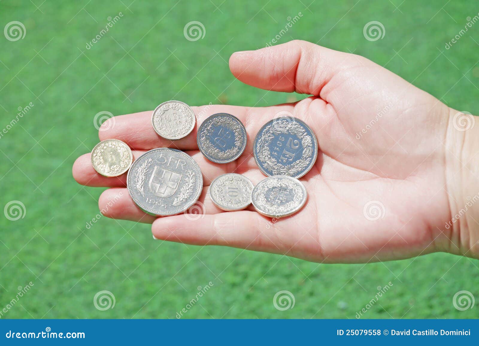 Swiss Franc Coins Hold in Open Hand Stock Photo - Image of rare ...
