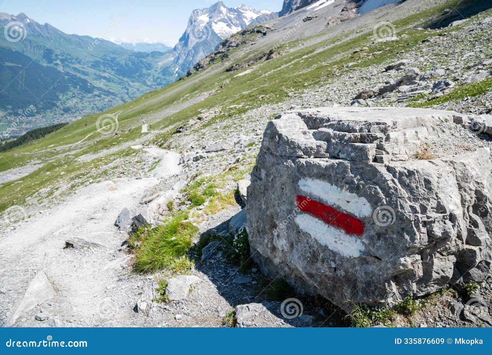 Swiss Hiking Trail Directional Marker Cairn Painted on a Rock. Eiger ...