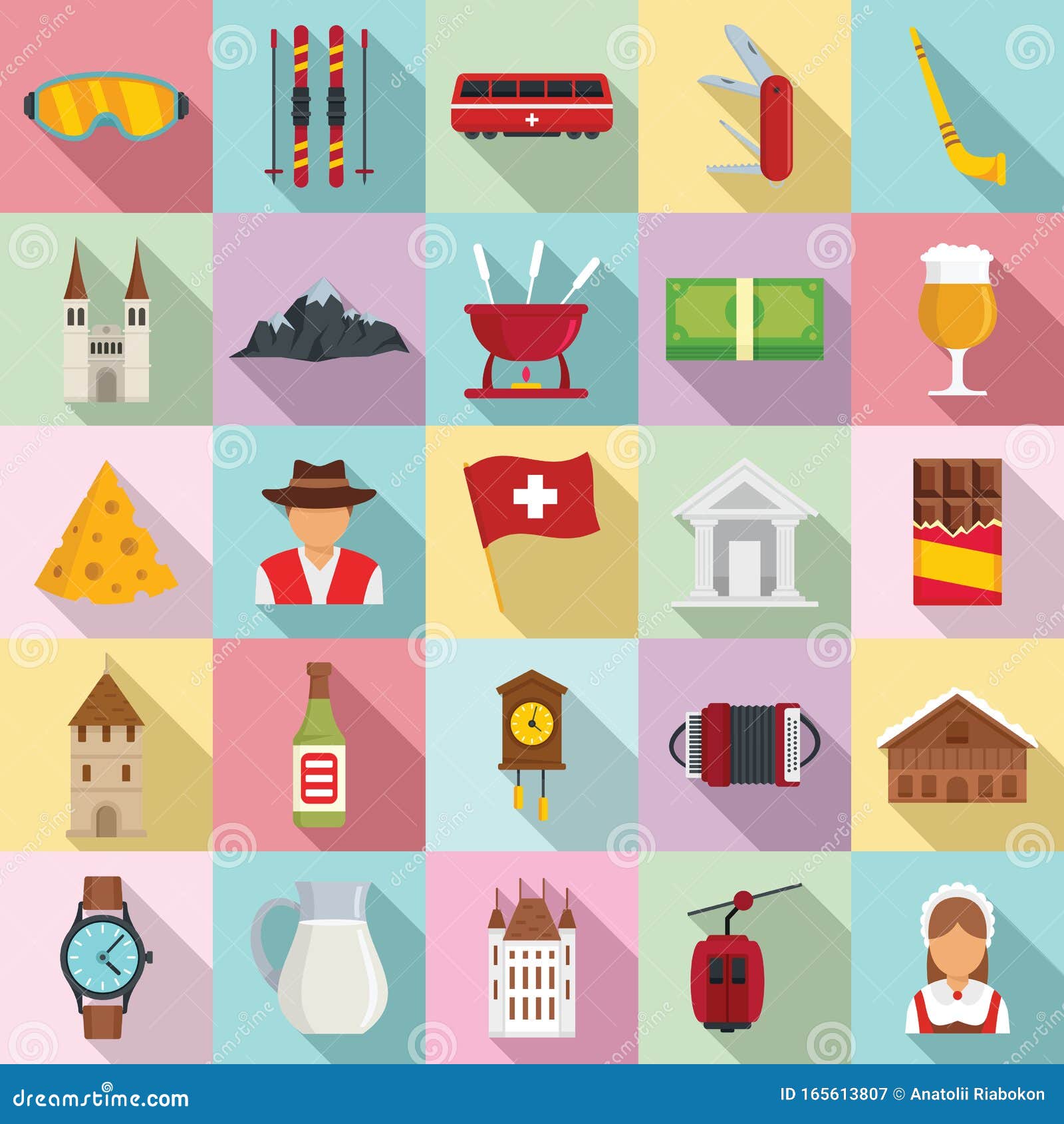 Swiss Icons Set, Flat Style Stock Vector - Illustration of knife, icons ...