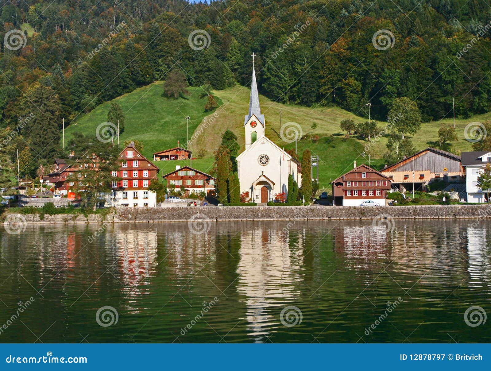 Swiss lake view stock image. Image of slope, countryside - 12878797