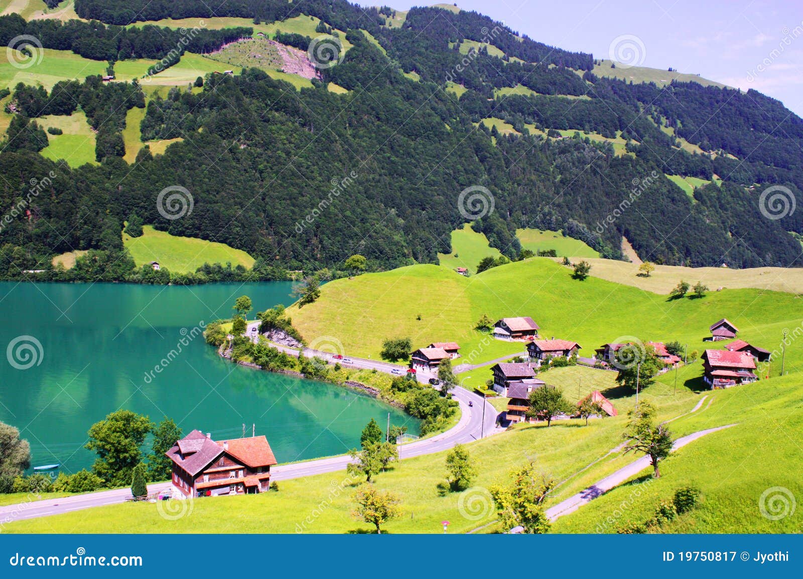 Swiss landscape stock image. Image of hill, green, houses - 19750817