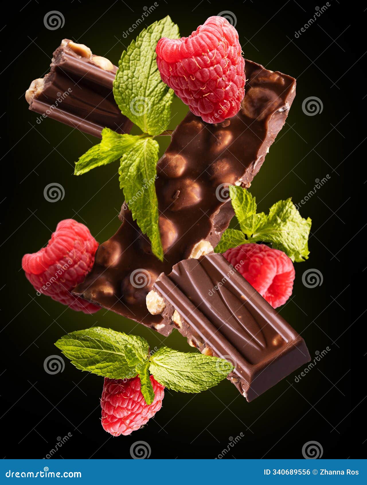 Swiss Milk Chocolate with Nuts, Raspberry and Mint Stock Photo - Image ...