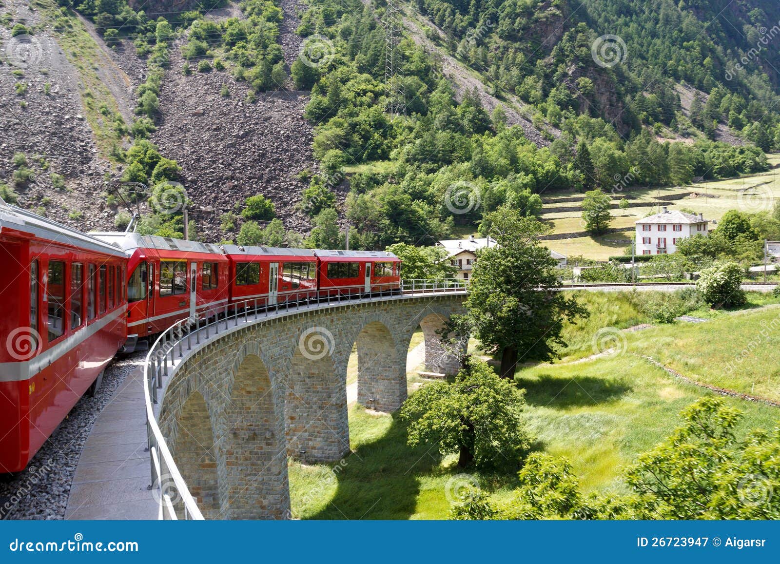 Swiss Mountain Train Bernina Express Stock Image - Image of railroad ...