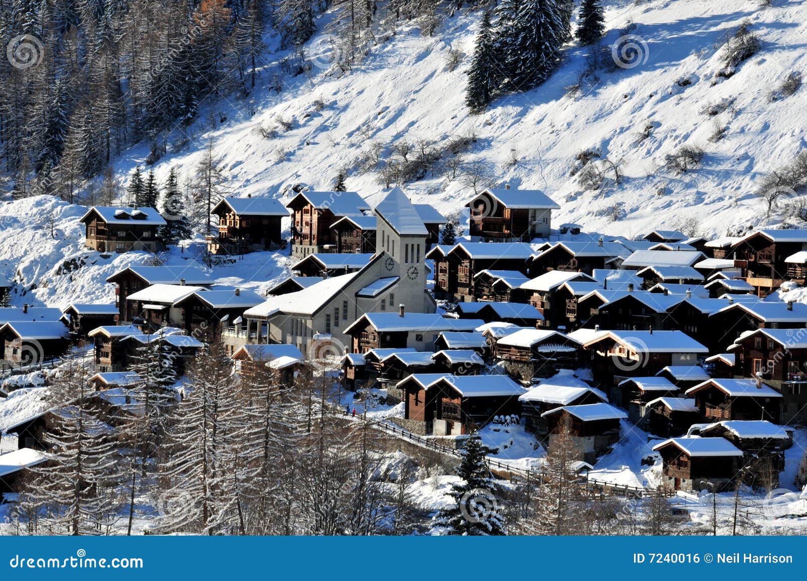 Swiss Mountain Village in the Snow Stock Photo - Image of smooth, card ...