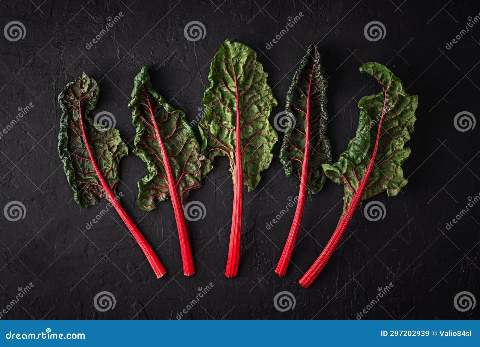 Swiss Rainbow Chard, Silverbeet or Mangold Over Rustic Blue Textured ...