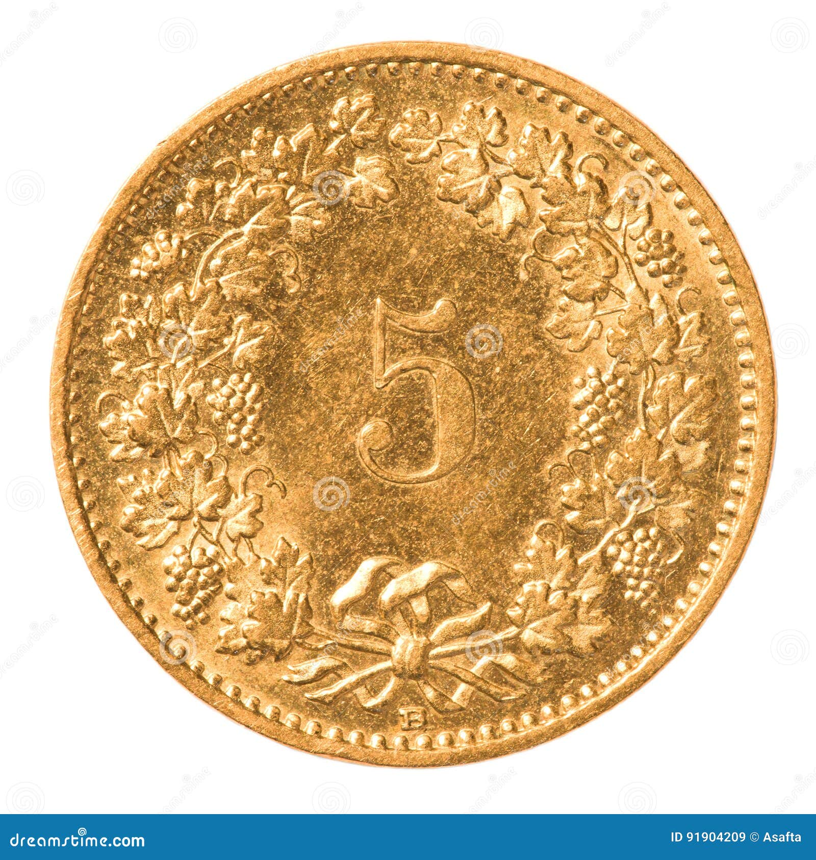 5 Swiss Rappen Coin 2008 Reverse Isolated On White Background Royalty ...