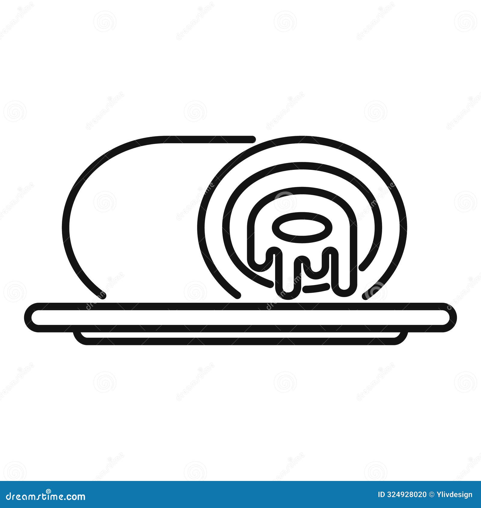 Swiss Roll Cake is Dripping Cream on Plate Line Icon Stock Illustration ...
