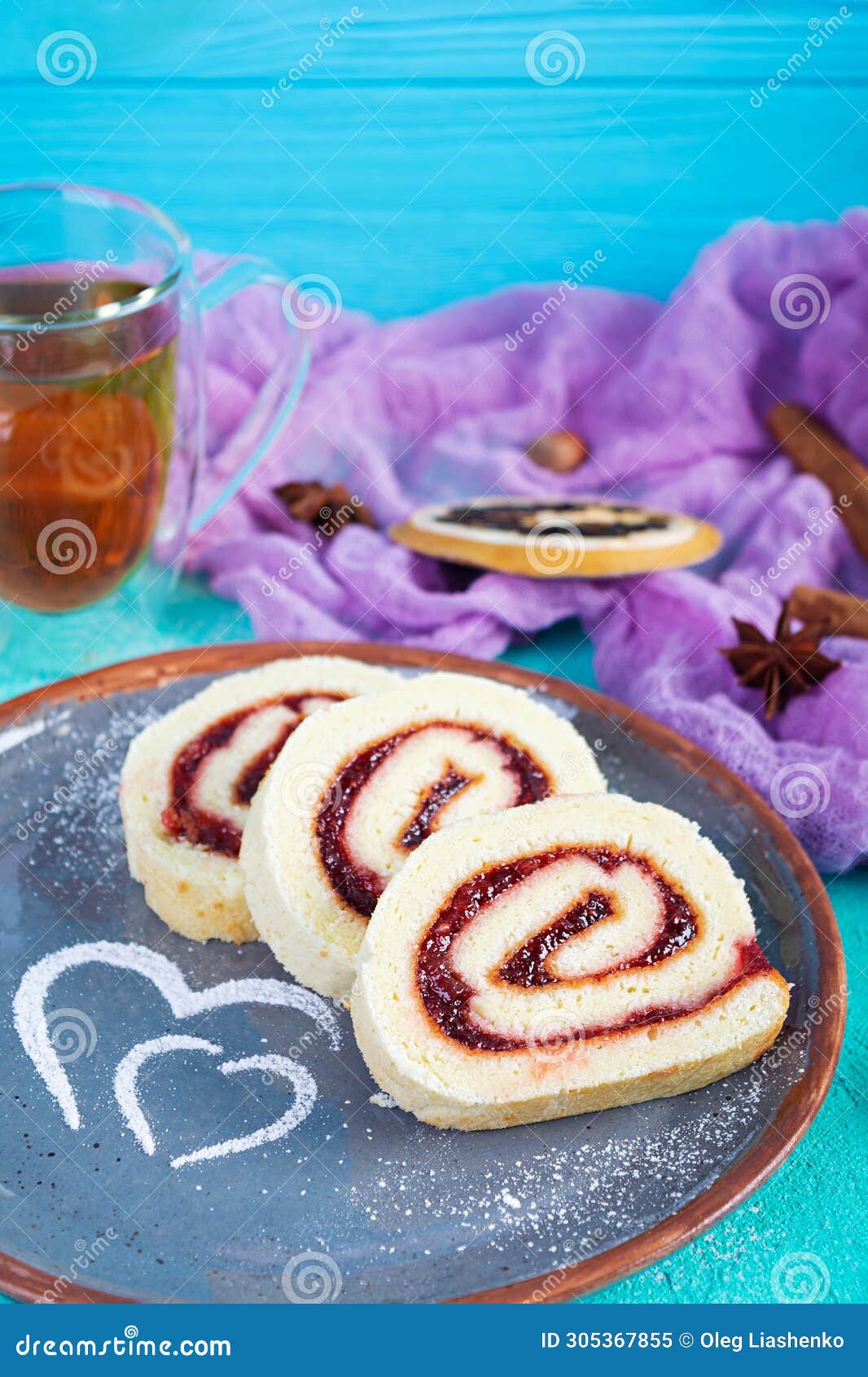 Swiss Roll with Strawberry Jam. Jelly Roll with Decoration Stock Image ...