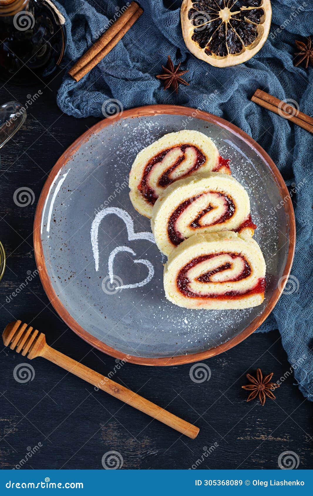 Swiss Roll with Strawberry Jam. Jelly Roll with Decoration Stock Image ...