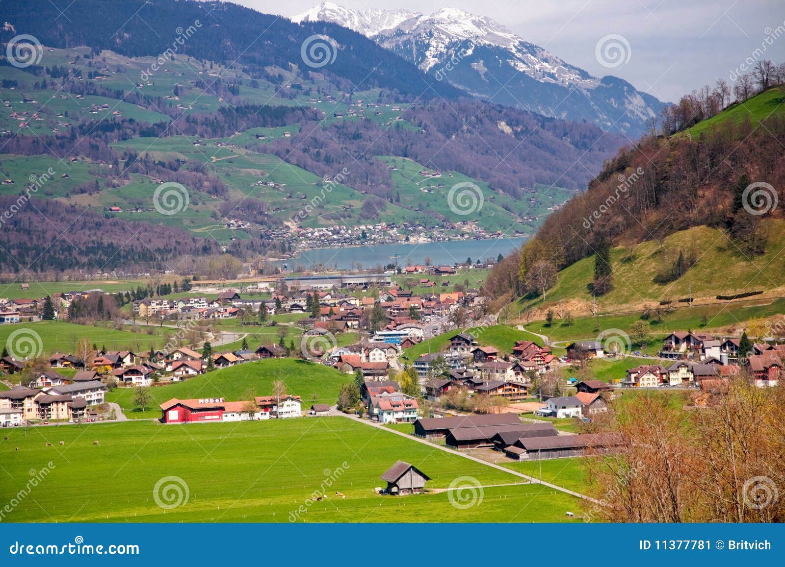 Swiss spring valley stock image. Image of britvich, alps - 11377781
