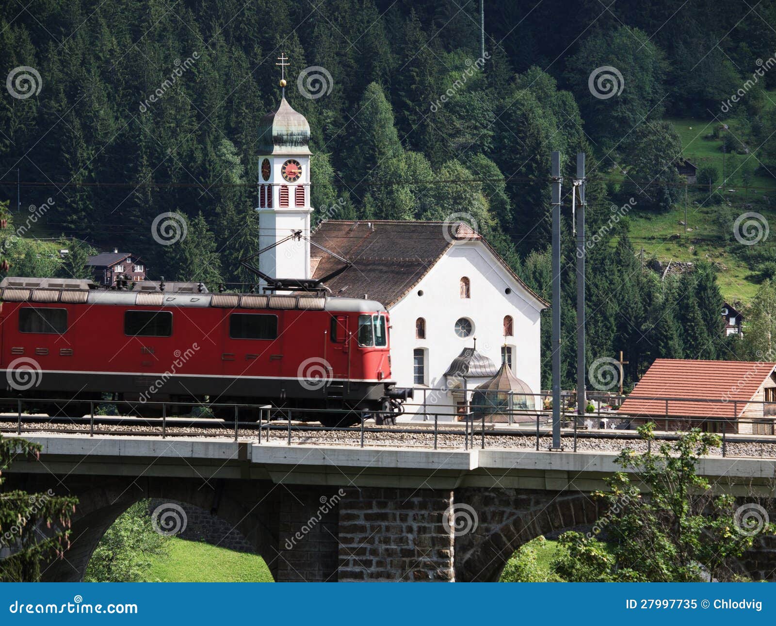 Swiss Train at Wassen, Switzerland Stock Image - Image of line, railway ...
