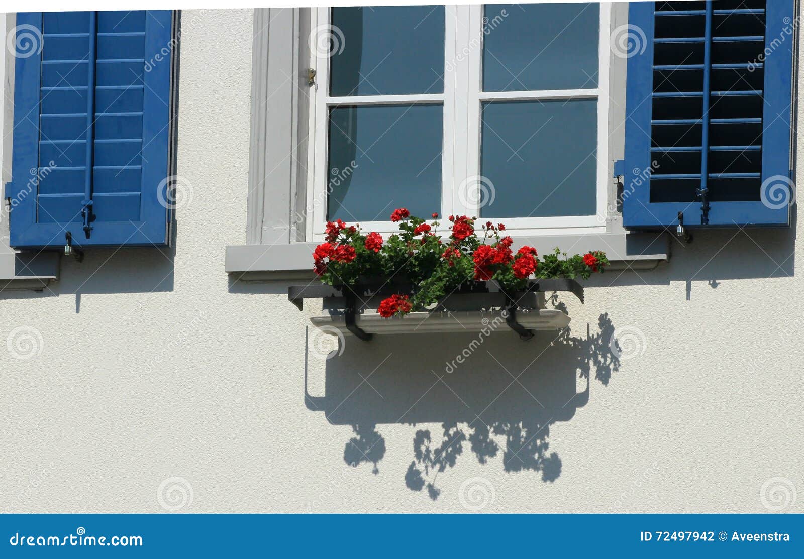 Swiss Window Shutters with Red Flowers Stock Photo - Image of nice ...