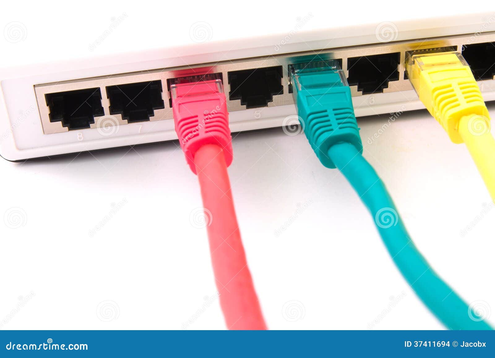Switch with Connected Cables Stock Photo - Image of datacenter, bone ...