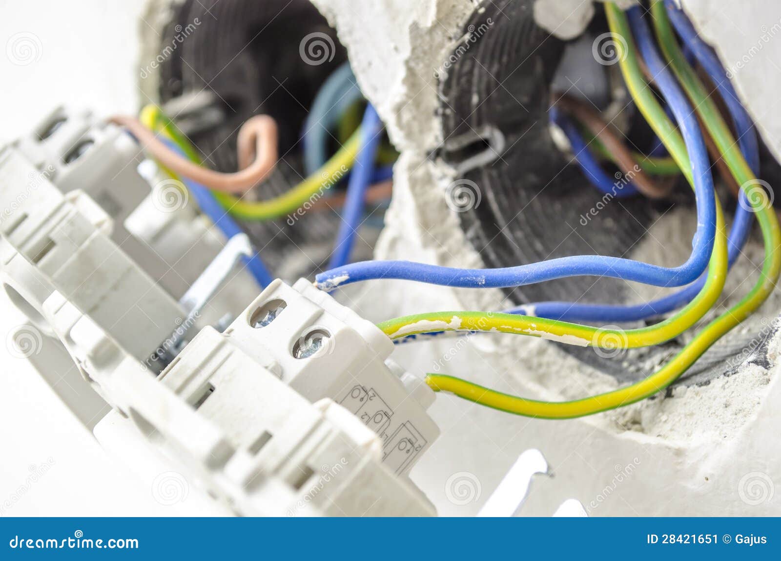 Switch with Electrical Wires Stock Image - Image of cable, wall: 28421651