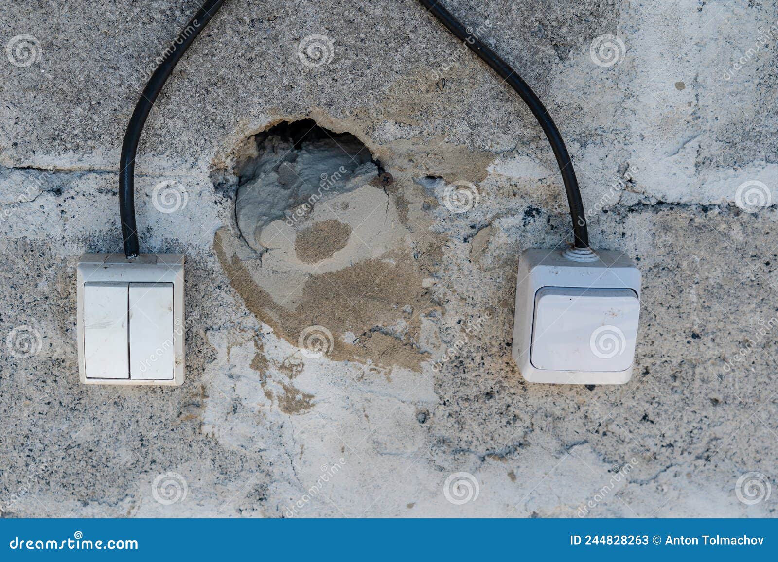 Switch with Electrical Wires on Wall Stock Image - Image of ...